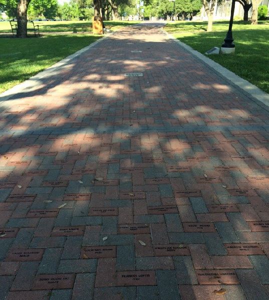 Engraved red brick walkway : Bricks R Us